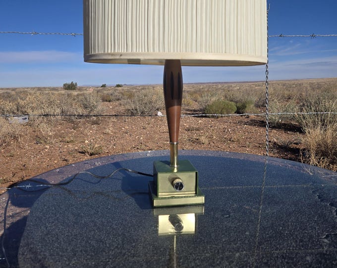 Mid Century Modern End Table Lamp With Leather Base With Dimmer, Very ...