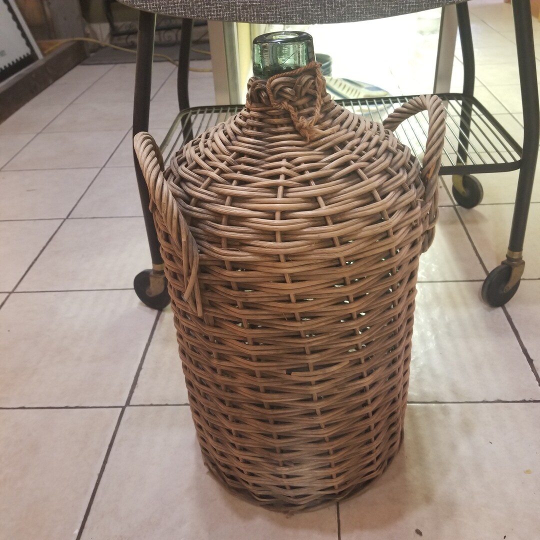 Demijohn Wicker Wrapped Mcl 6 Mid Century Wine Bottle Green No Chips ...