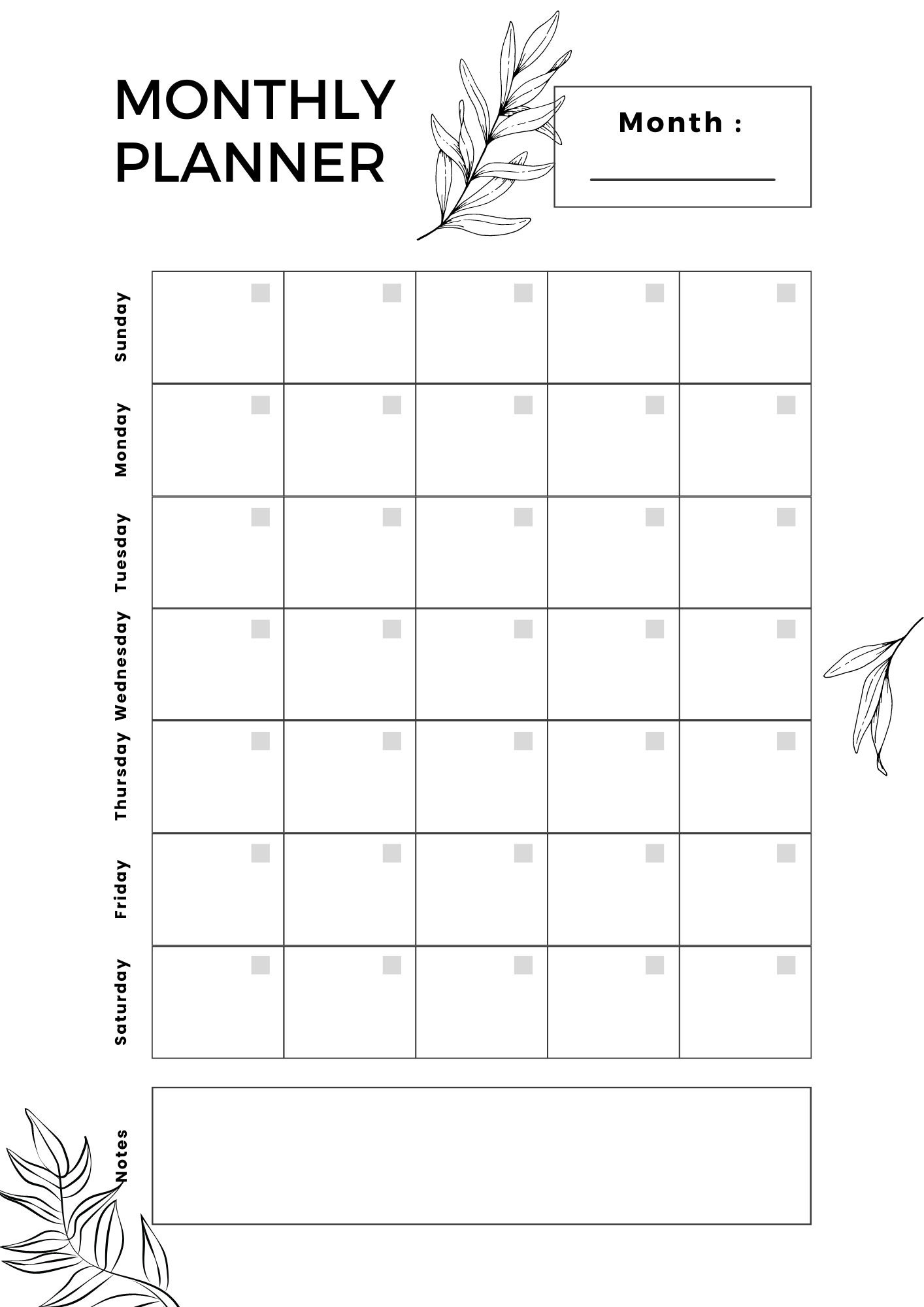 Black & White Monthly Planner, Printable Monthly Planner, Downloadable ...