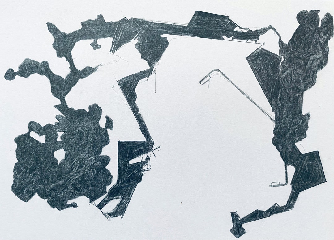 Graphite-pencil Drawing on Paper Modern Semi Abstract Wall Art Black ...