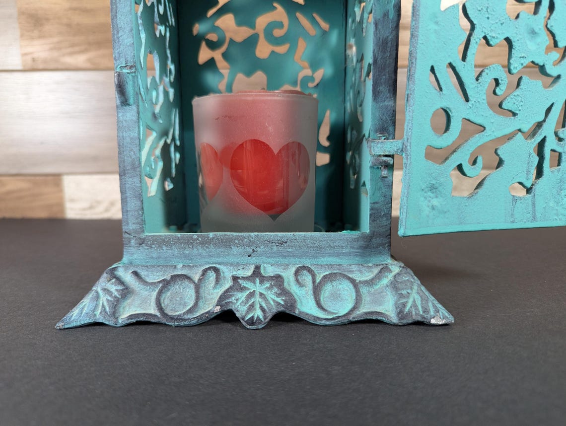 Vintage Partylite Pagoda Patina Green Ivy Garden Lantern Metal Candle ...