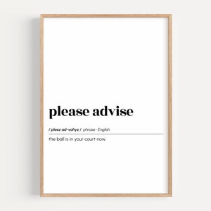 Please Advise, Funny Definition Print, Office Wall Art, Home Office ...