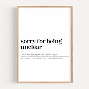 Sorry for Being Unclear, Funny Cubicle Poster, Email Definition Print ...