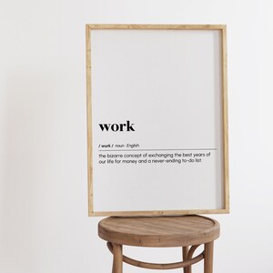 Funny Office Decor, Work Definition Print, Office Wall Art, Funny ...