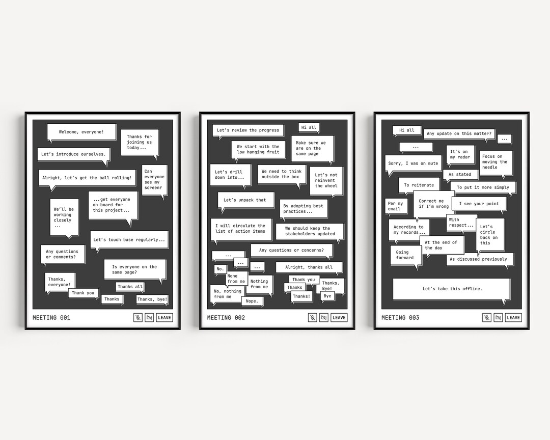 Funny Office Meeting Poster, Set of 3, Office Gallery Wall Set, Office ...