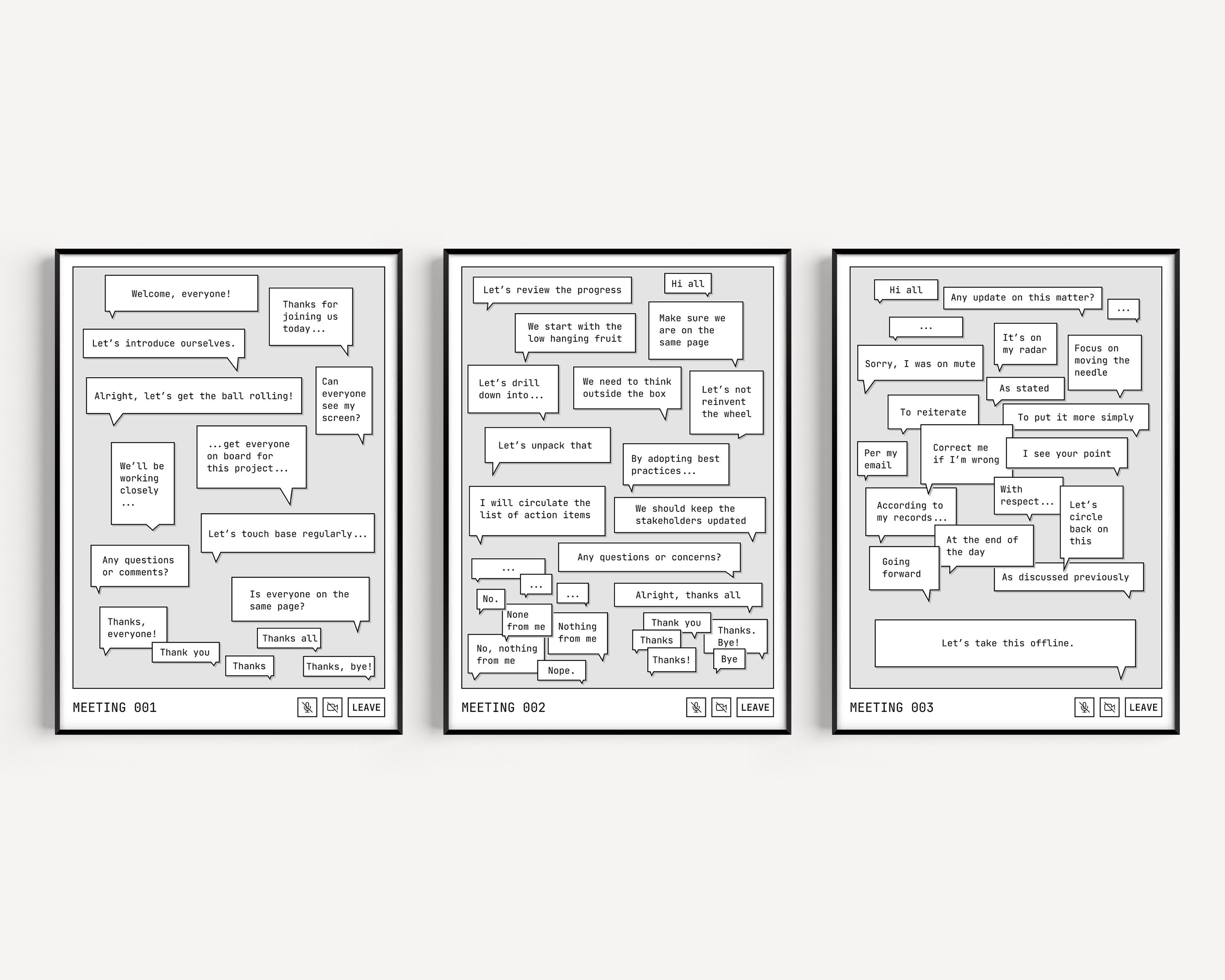 Office Wall Art for Project Manager, Set of 3, Meeting Phrases, Funny ...