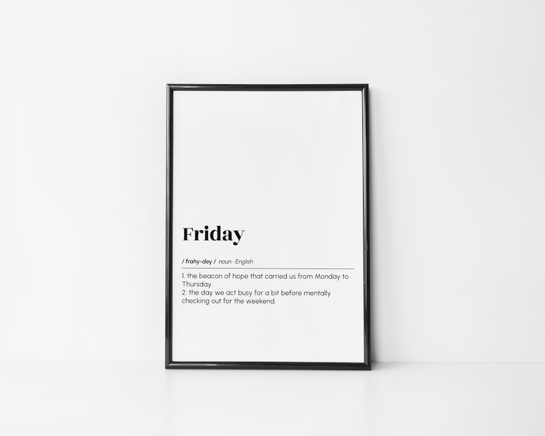 Friday Definition Print, Funny Office Decor, Office Wall Art, Home ...