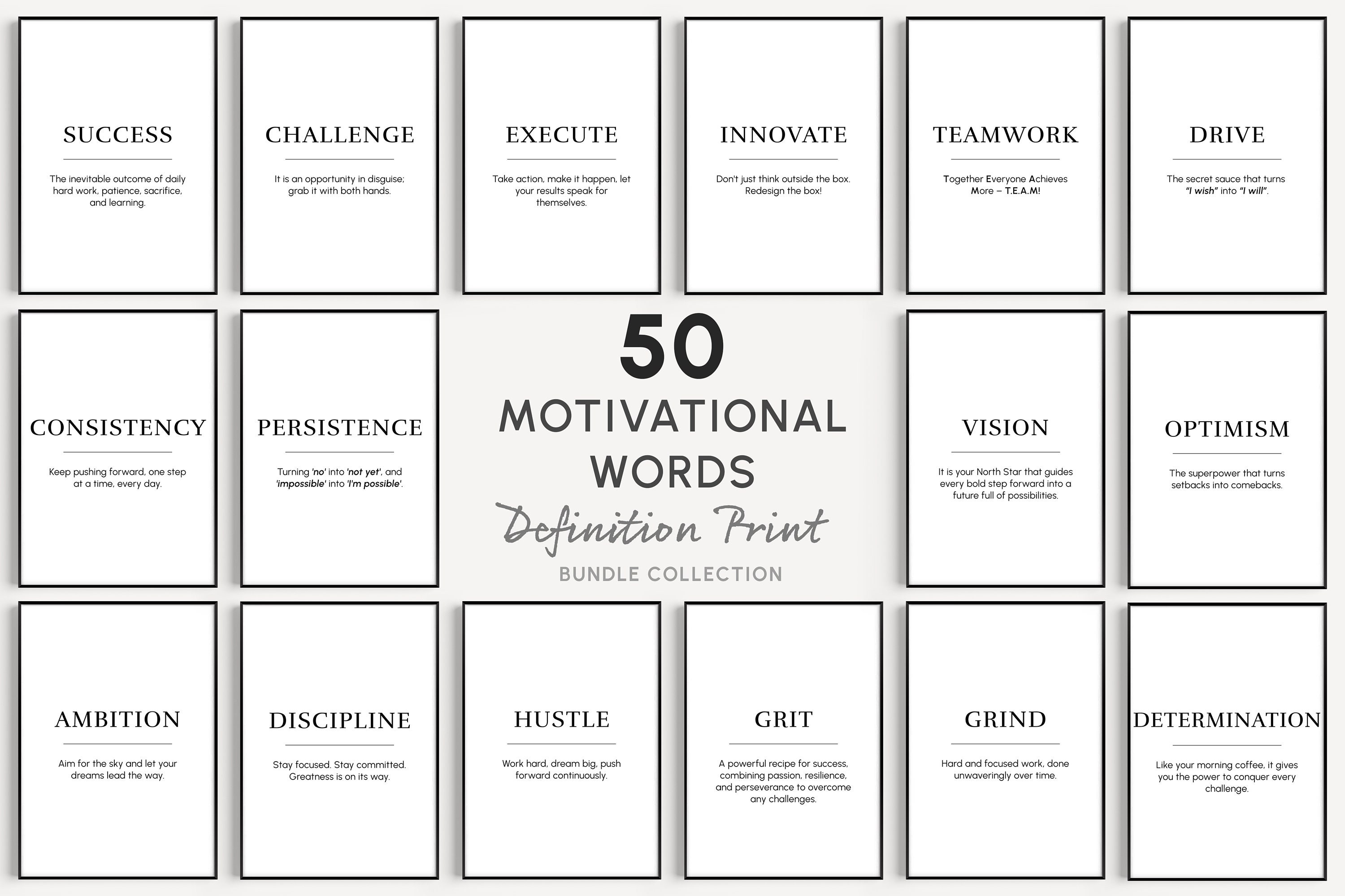 50 Motivational Words Printable Bundle, Positive Entrepreneur Mindset ...