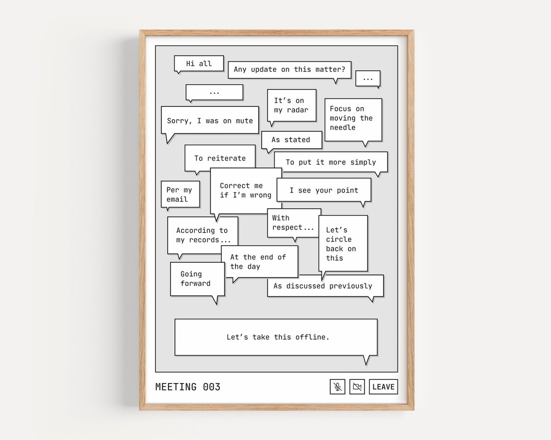 Meeting Phrases, Funny Cubicle Poster, Office Wall Art, Office Desk ...