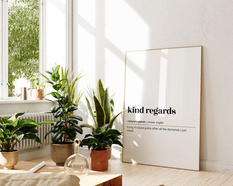 Kind Regards, Funny Definition Print, Office Wall Art, Home Office ...