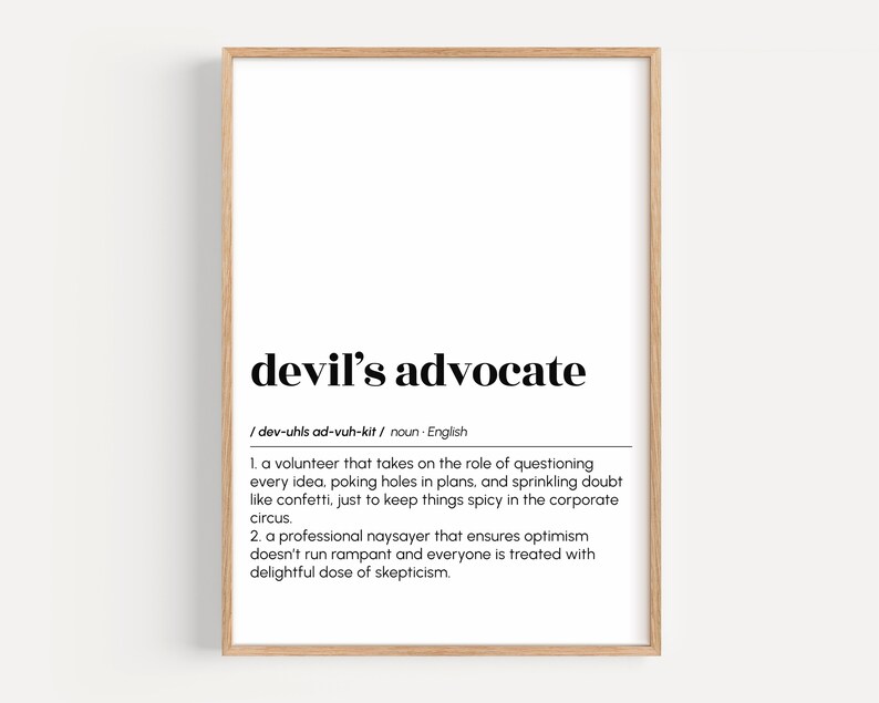 Devil's Advocate, Office Wall Art, Corporate Definition, Funny Cubicle Decor, Sarcastic Coworker ...