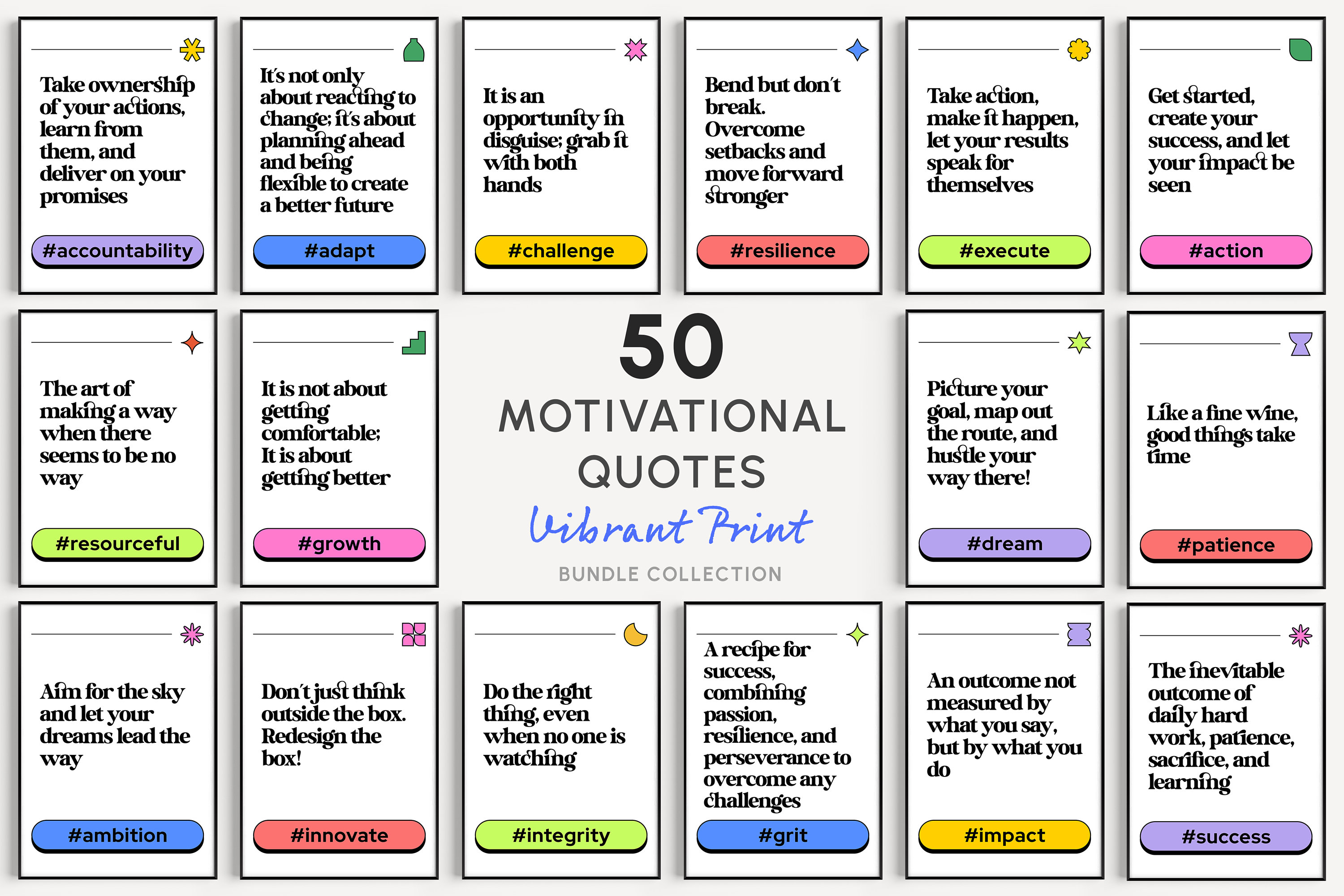 50 Motivational Quotes Vibrant Print Bundle Collection - Inspirational ...