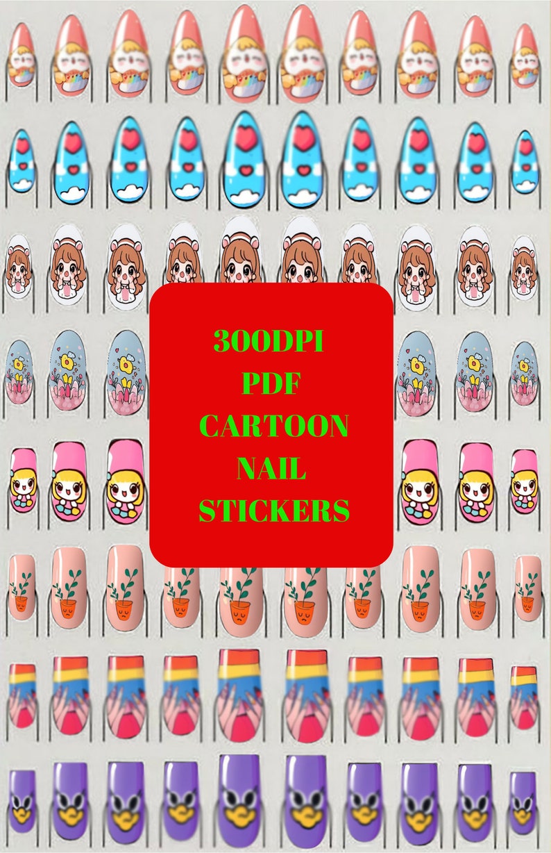 Cartoon Nail Design, Cartoon Design, Nail Design, Digital Download ...