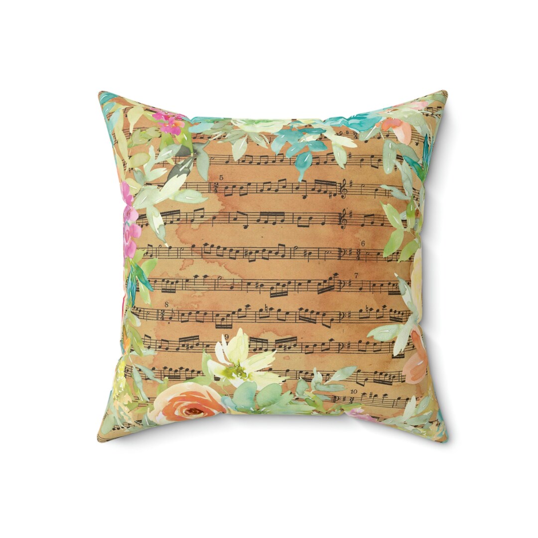 Music Floral Design Square Pillow, Sheet Music Pillow Design, Music ...