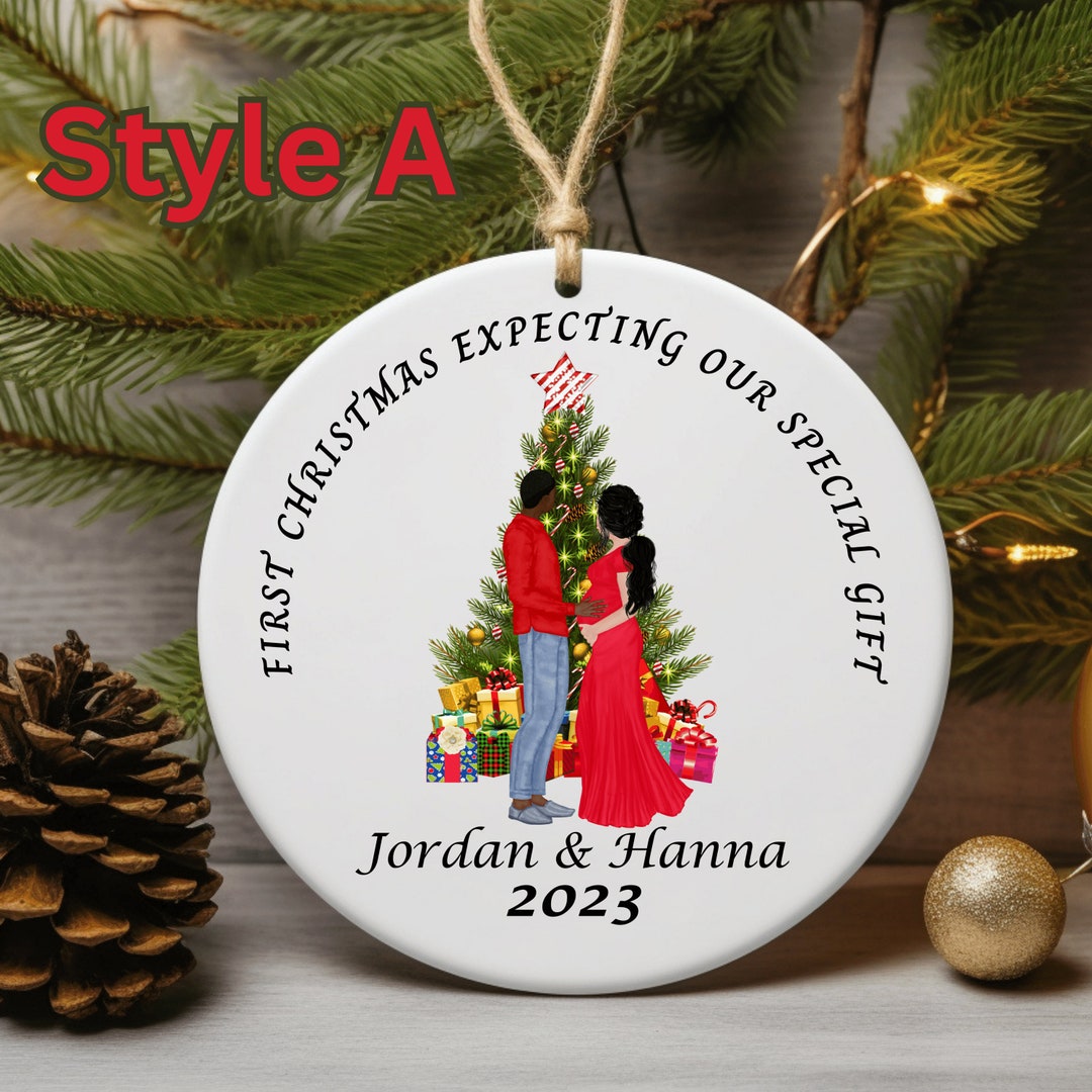 Personalized First Christmas Expecting Interracial Couple Ornament ...