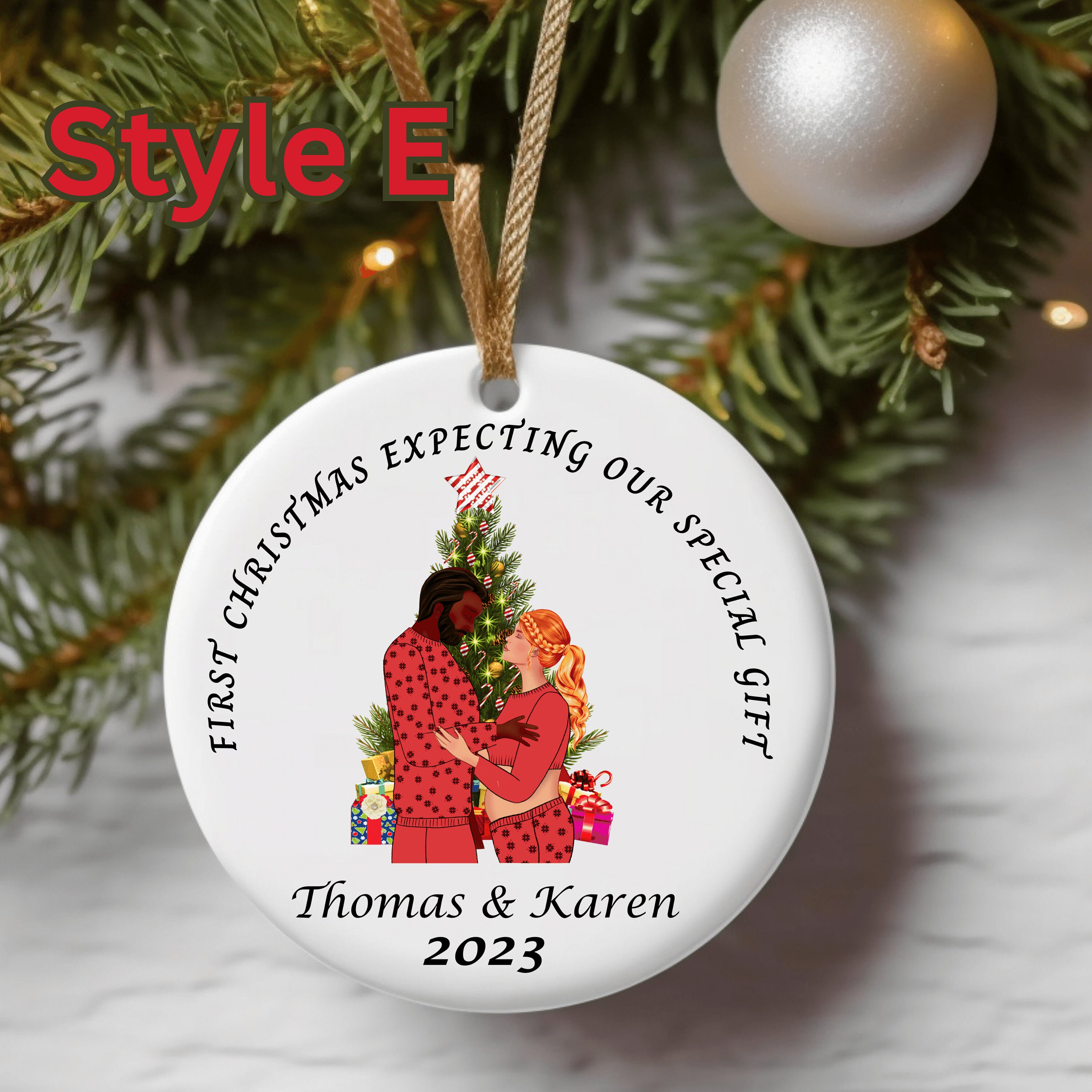 Personalized First Christmas Expecting Interracial Couple Ornament ...