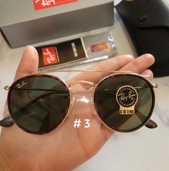 Ray-Ban Round Double Bridge Gold Frame with Polarized… - Gem