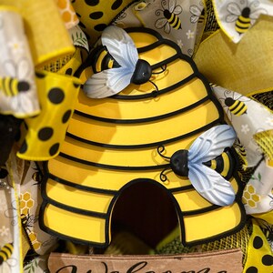 Welcome to Our Hive Bee Themed XL Fun Decoration Wreath Bee Happy Bee ...