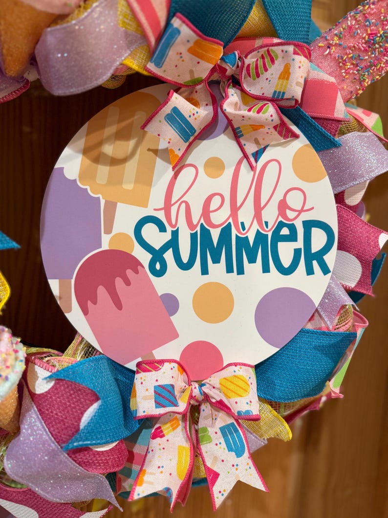 Hello Summer Ice Cream Themed XL Fun Decoration Wreath Summer Wreath - Etsy