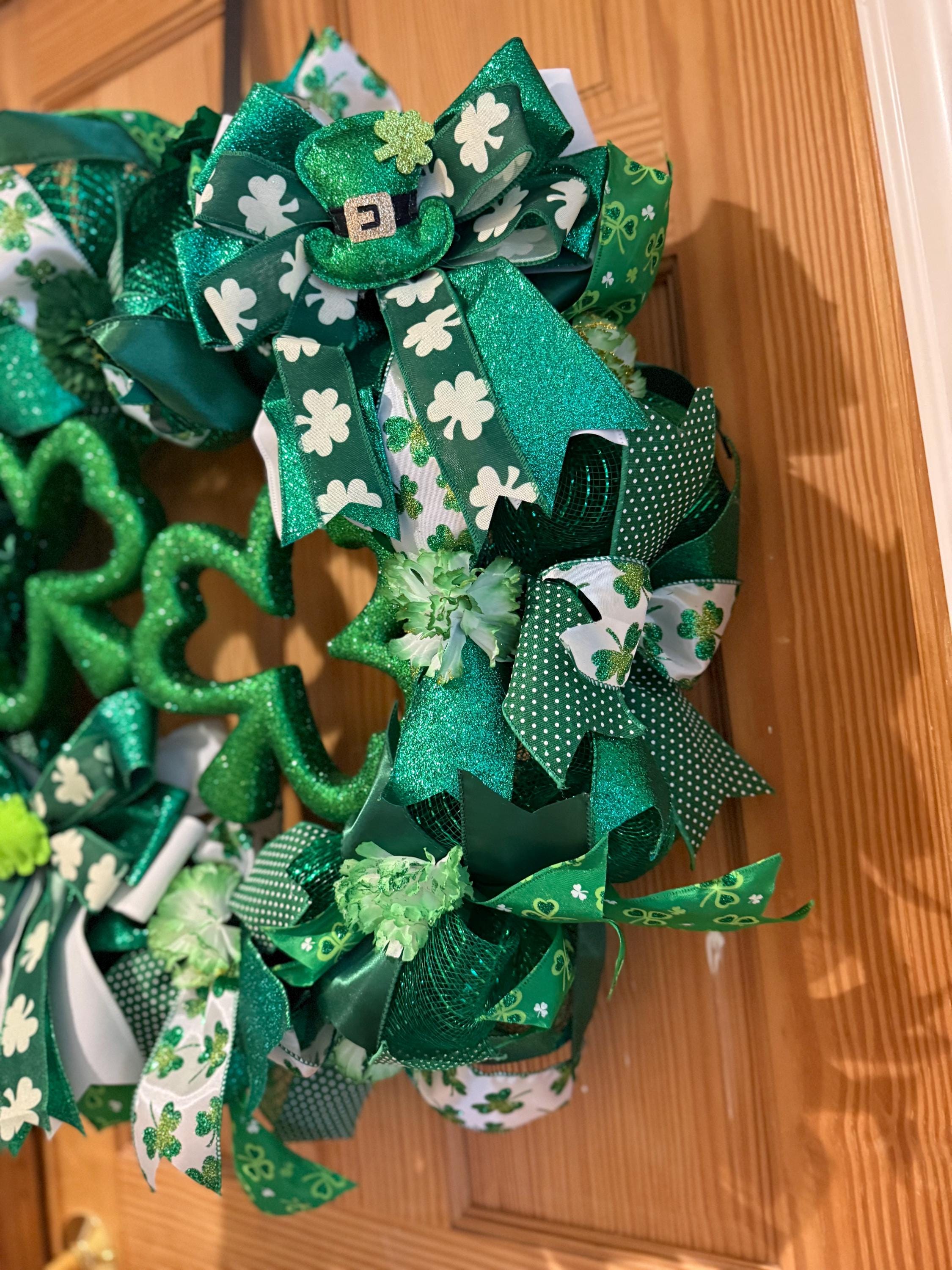 Stunning JUMBO St Patricks Day Wreath Irish Luck Decor Twin Shamrock ...