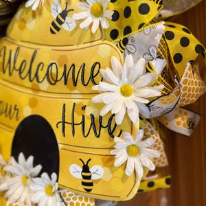 Welcome to Our Hive Bee Themed XL Fun Decoration Wreath Bee Happy Bee ...