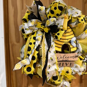 Welcome to Our Hive Bee Themed XL Fun Decoration Wreath Bee Happy Bee ...