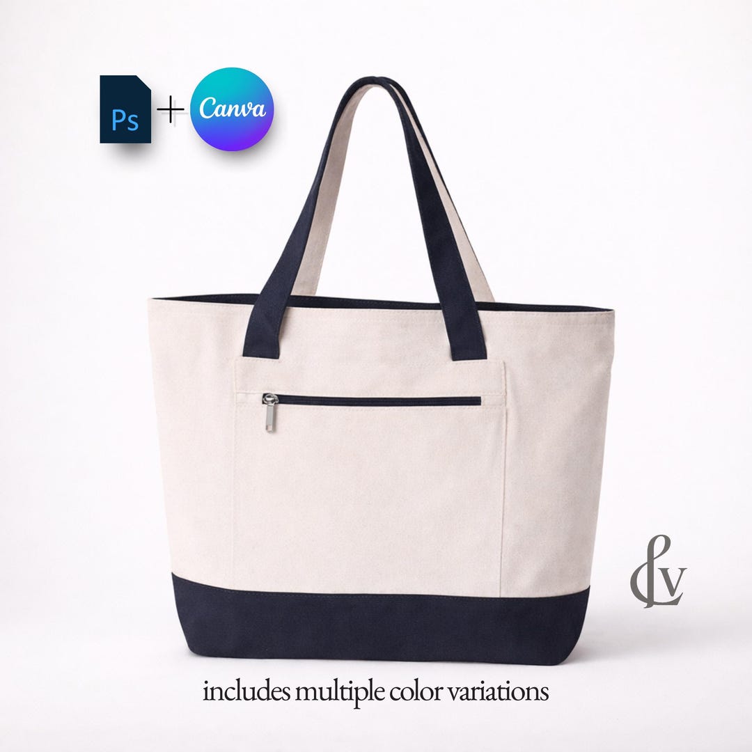 Zippered Canvas Tote Mockup PSD & Canva Template | Printify Tote Bag ...