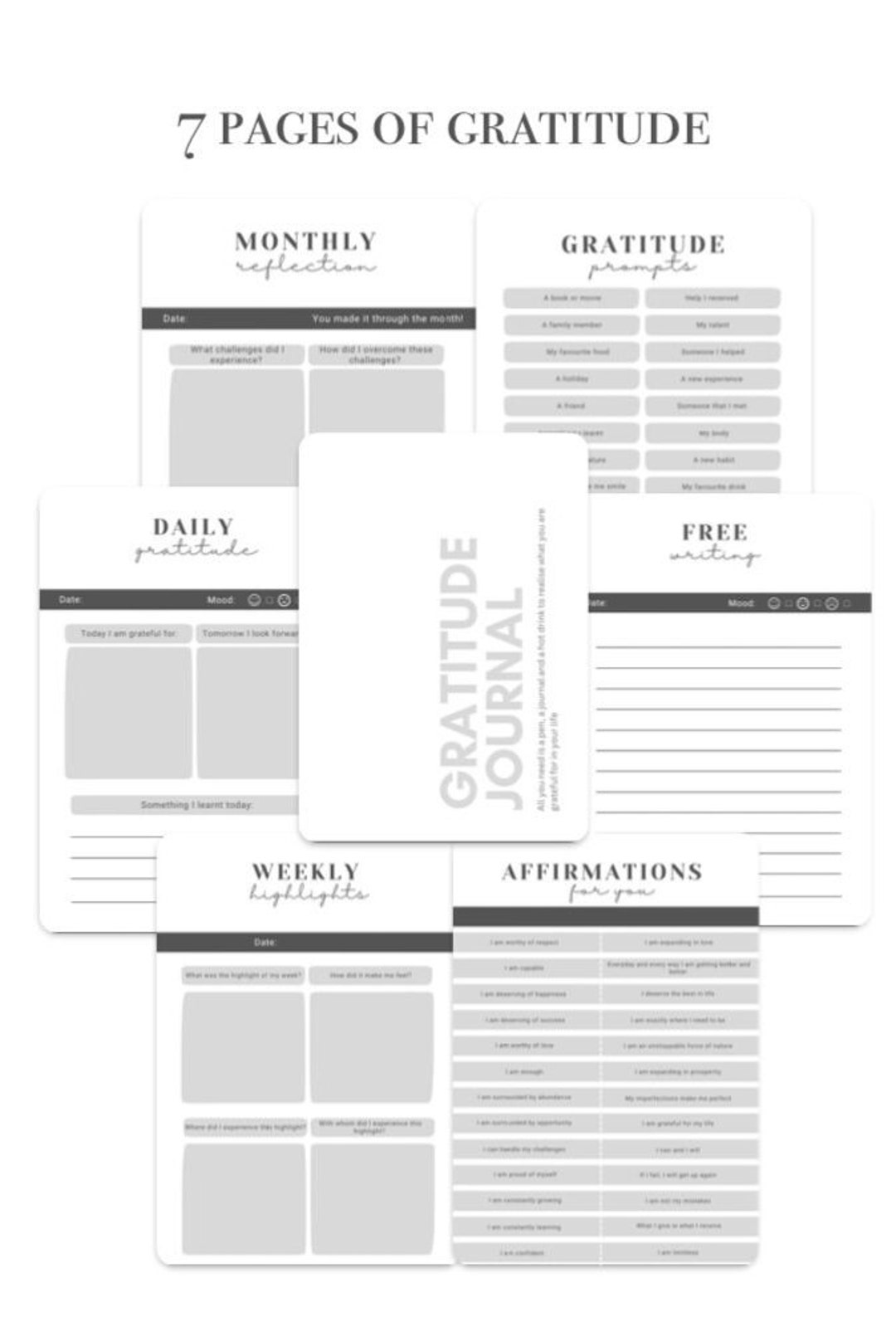 Printable Gratitude Journal Daily Gratitude Weekly Highlights Monthly ...
