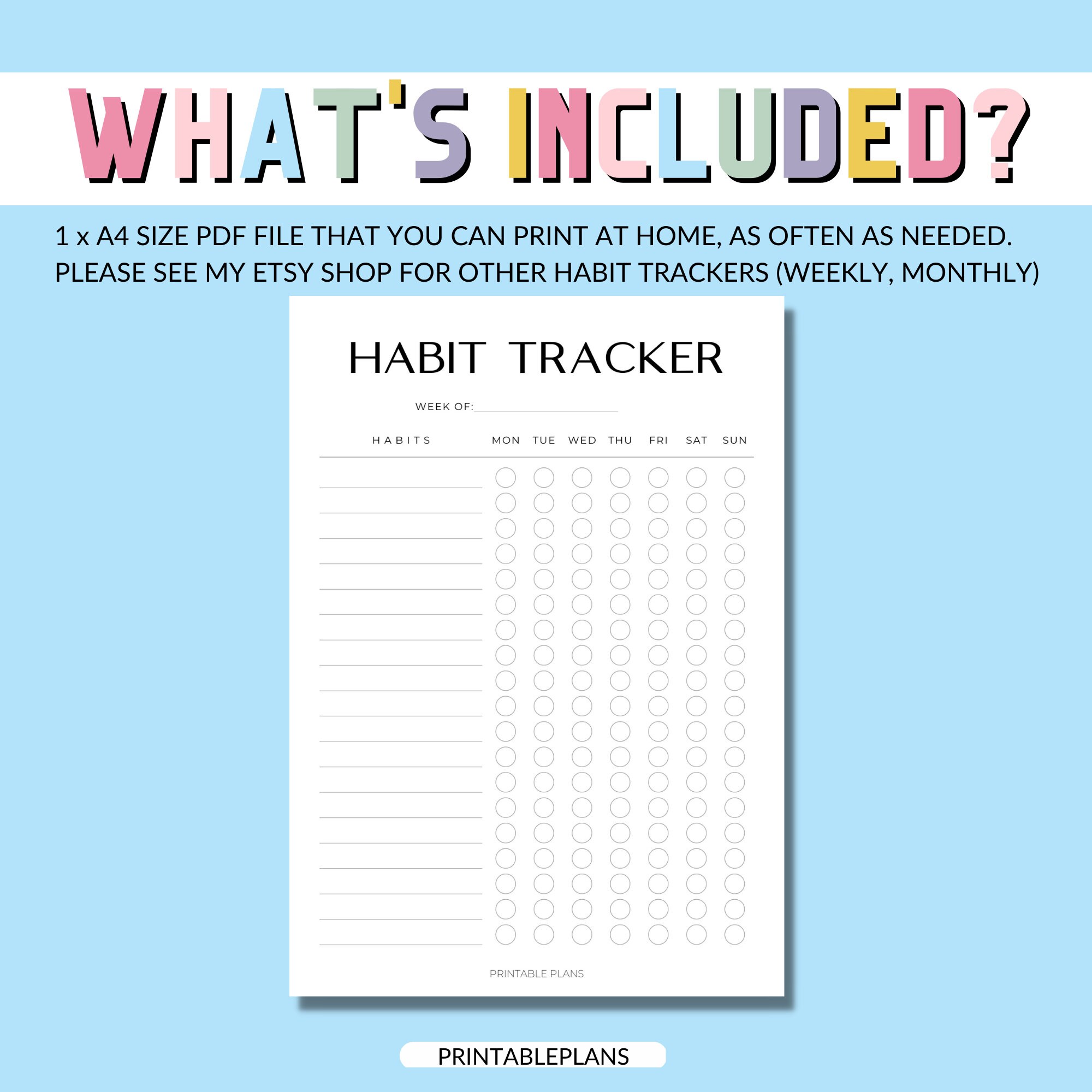 A4 Weekly Habit Tracker | Printable, Habit Tracker Template, Routine ...
