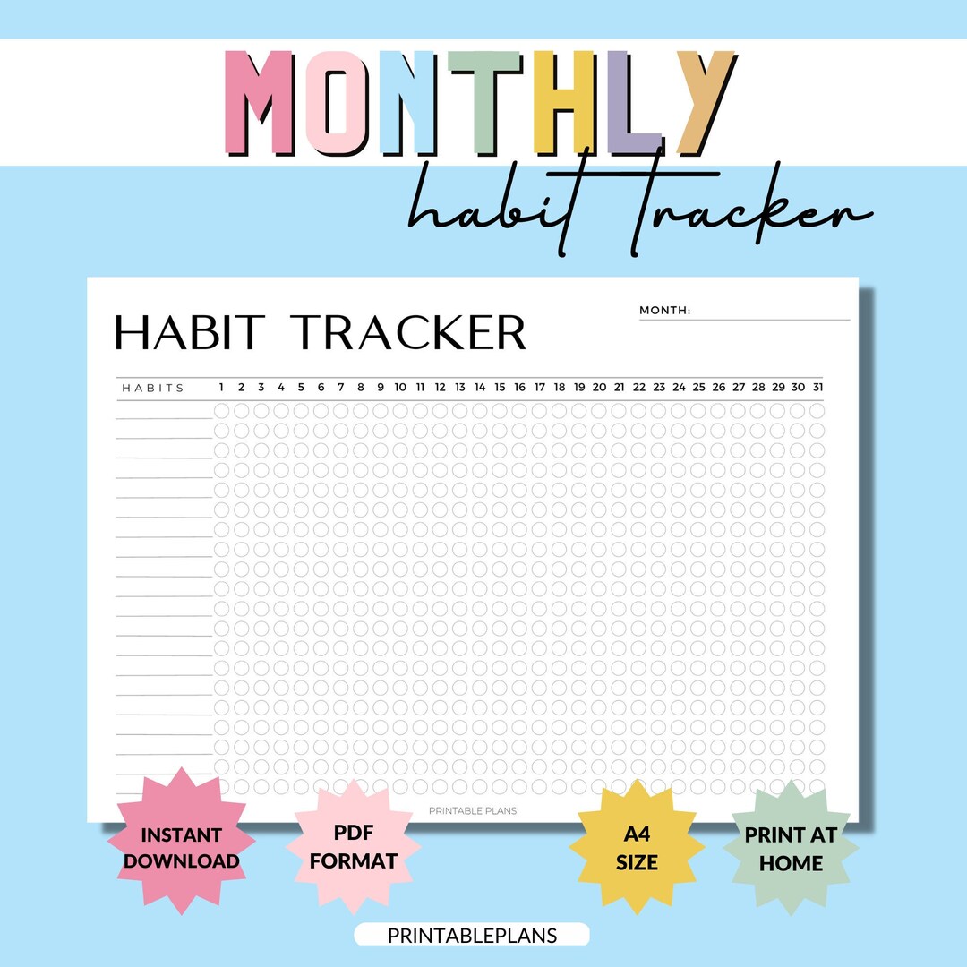 A4 Monthly Habit Tracker | Printable, Habit Tracker Template, Routine ...
