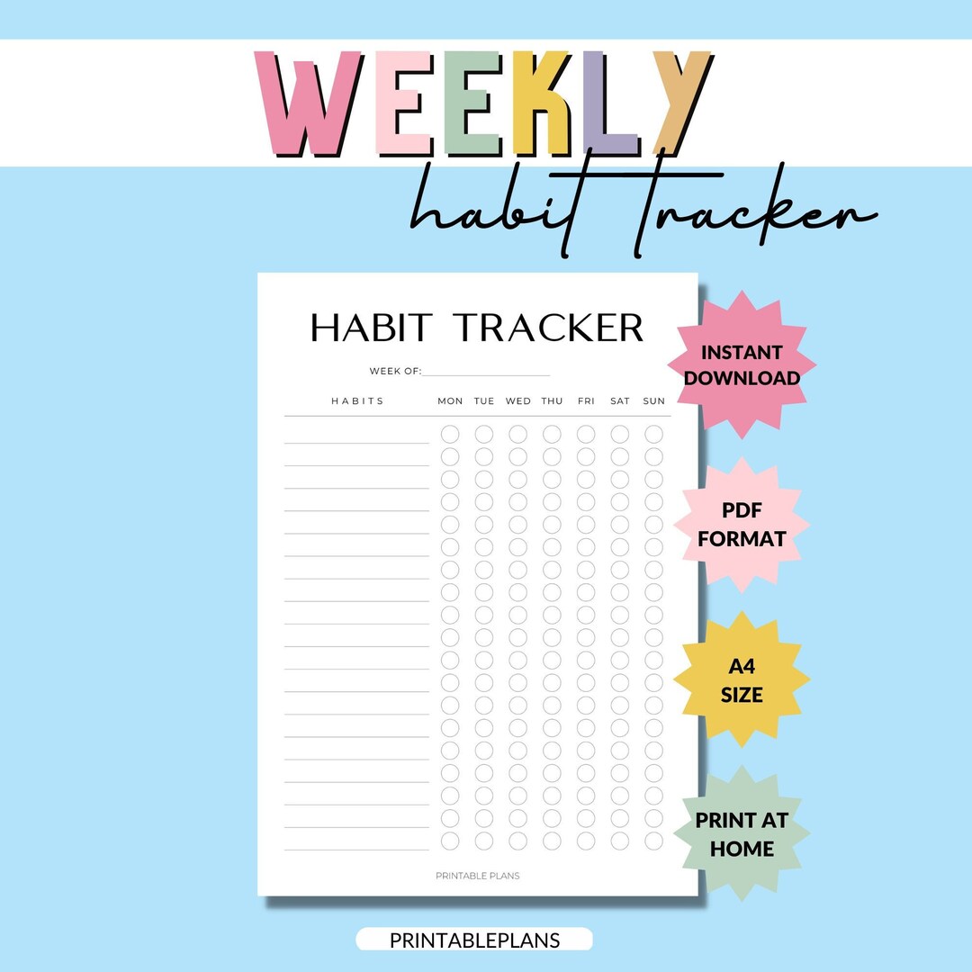 A4 Weekly Habit Tracker | Printable, Habit Tracker Template, Routine ...