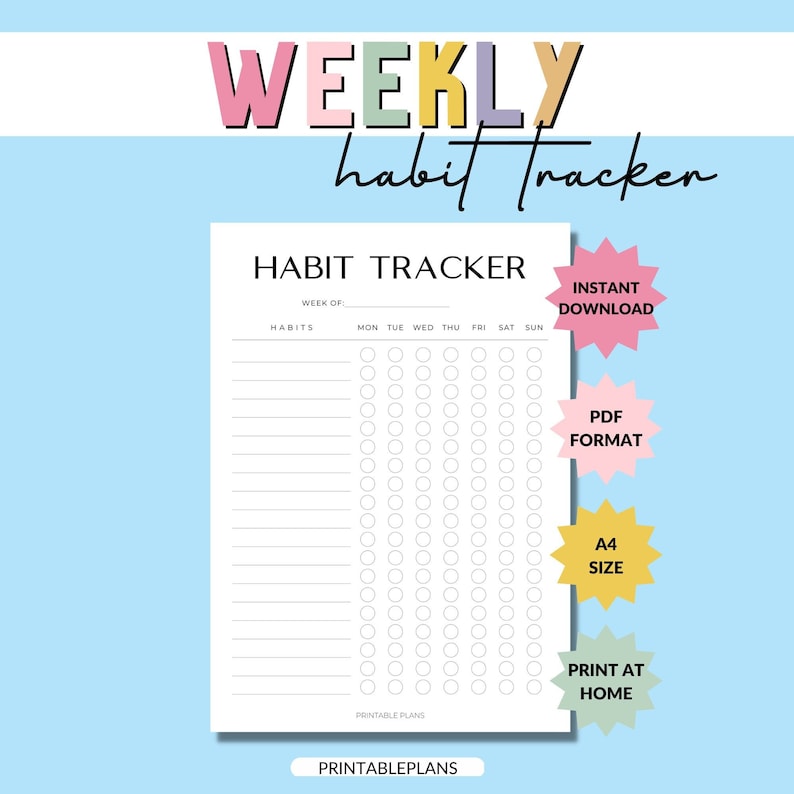 A4 Weekly Habit Tracker | Printable, Habit Tracker Template, Routine ...