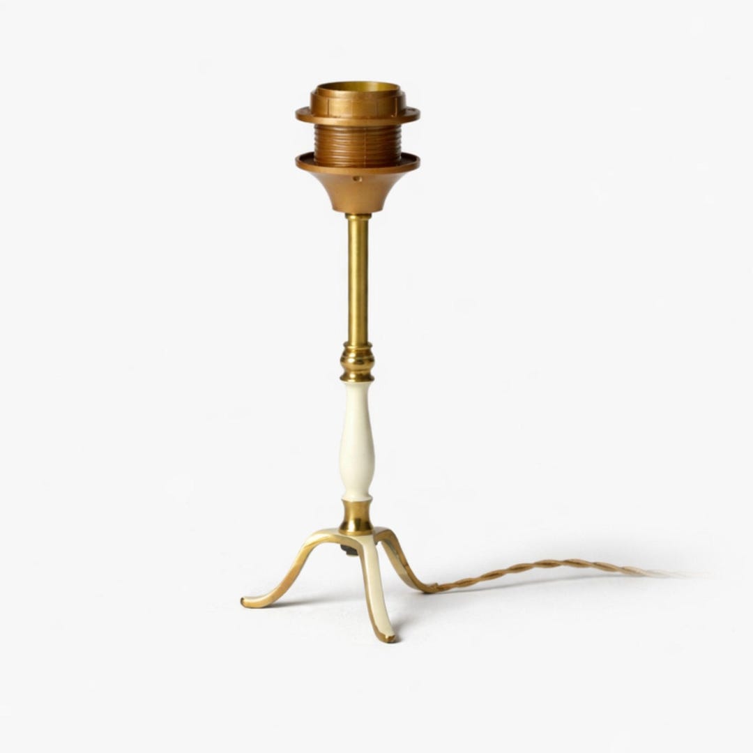 Vintage Brass 1950s Small Lamp Base With Cream White and New Electrical ...