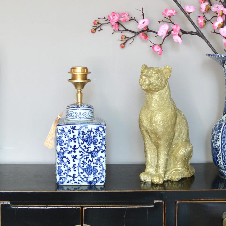 Lamp Base Blue White Ceramic Classic Style for Bedroom or Living Room ...