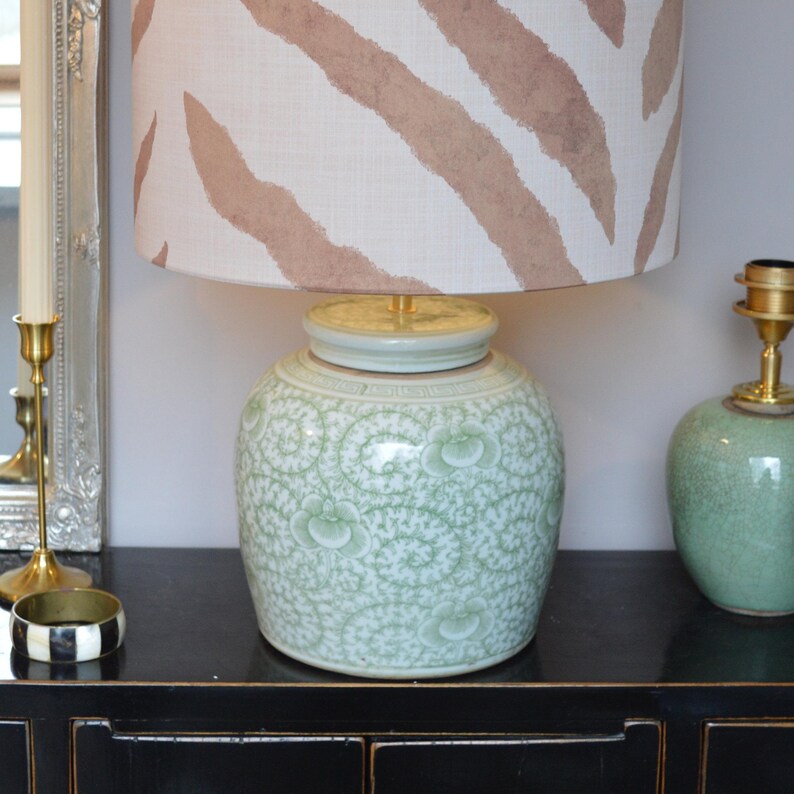Large Green White Ginger Jar Table Lamp, Chinese Ceramic With Hand ...