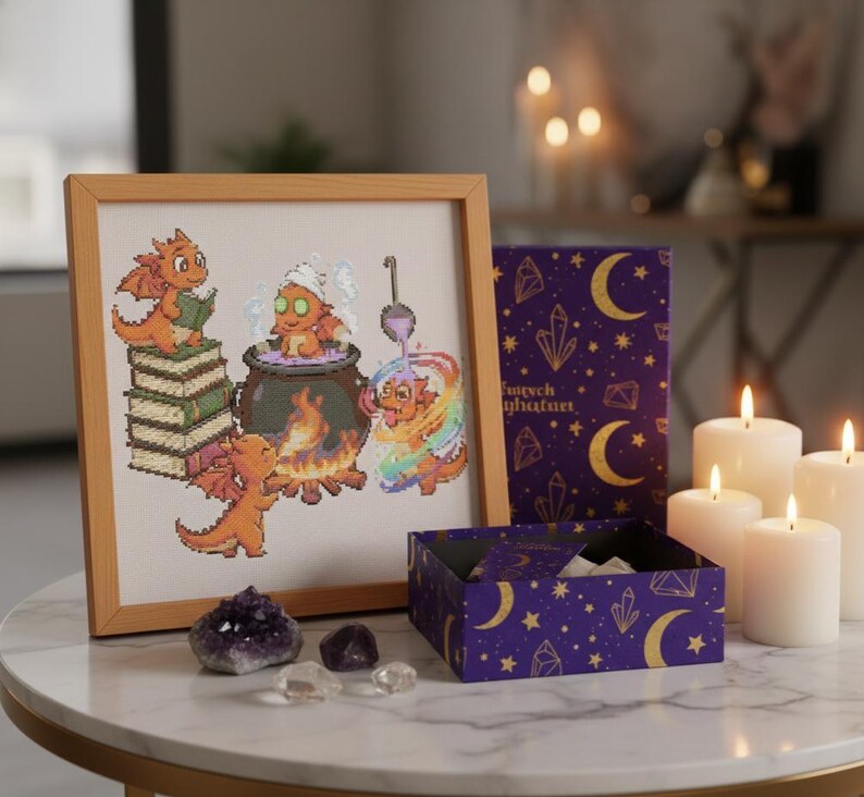 Dragon Witchcraft Cross Stitch Pattern Fantasy Scene With Books ...