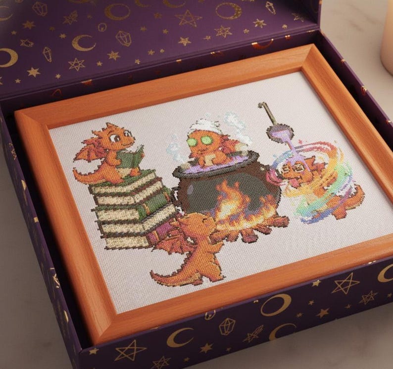 Dragon Witchcraft Cross Stitch Pattern Fantasy Scene With Books ...