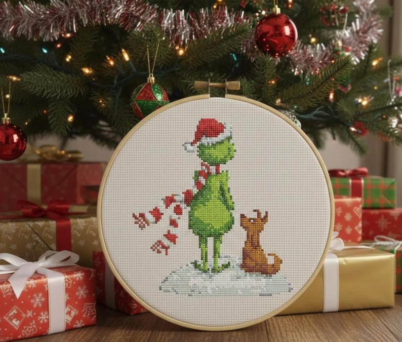 Grinch Cross Stitch Pattern, Holiday Decor Chart (PDF Pattern) - Etsy