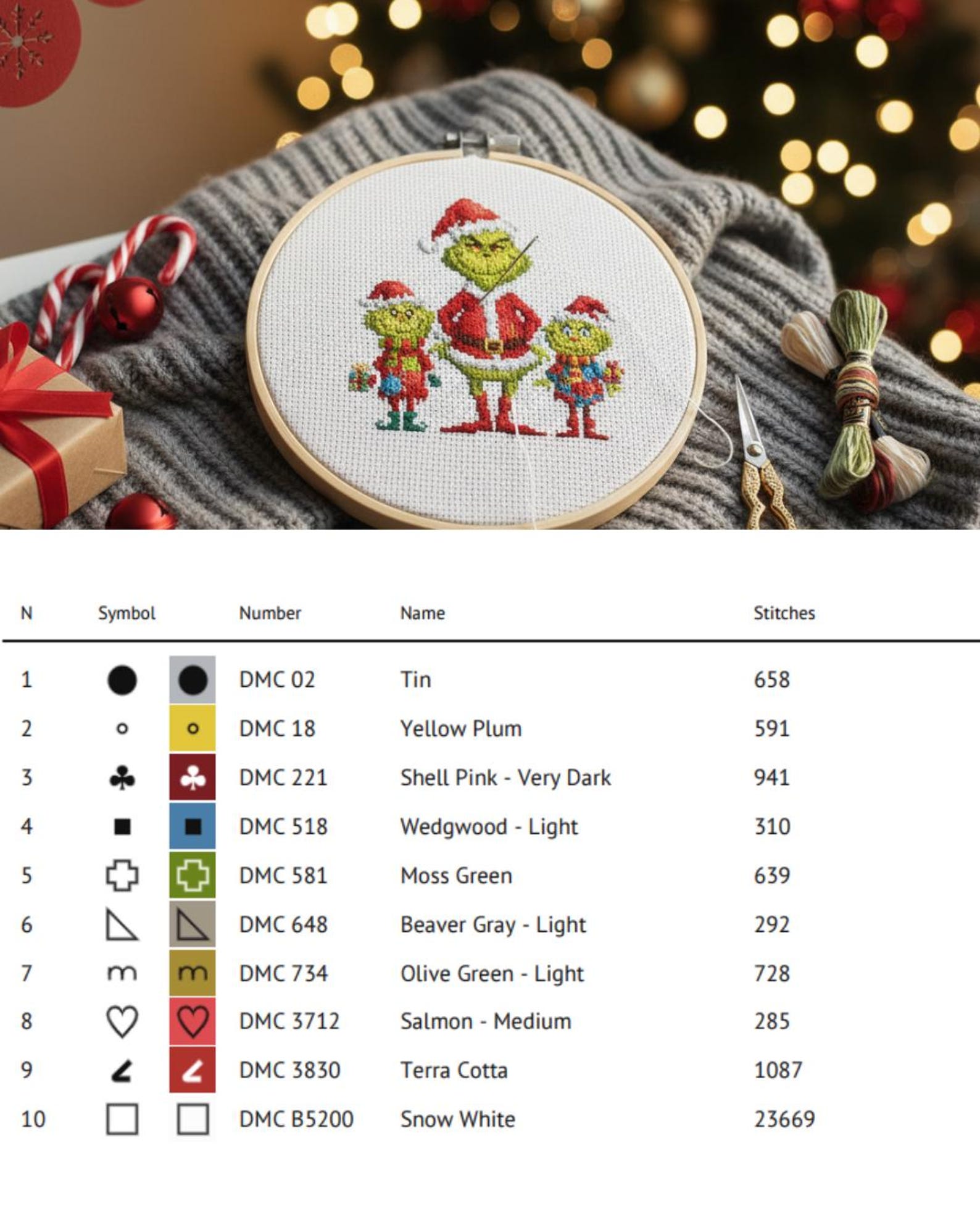 Christmas Grinch Cross Stitch Pattern, Holiday Decor Chart (PDF Pattern ...