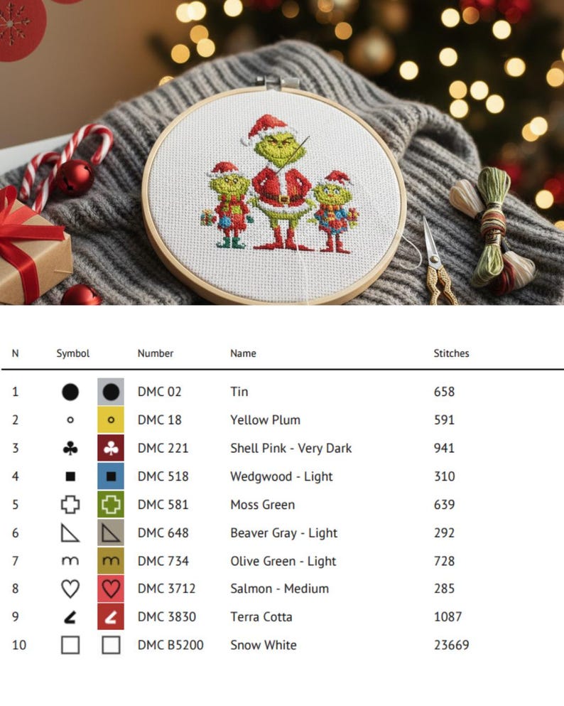 Christmas Grinch Cross Stitch Pattern, Holiday Decor Chart (PDF Pattern ...