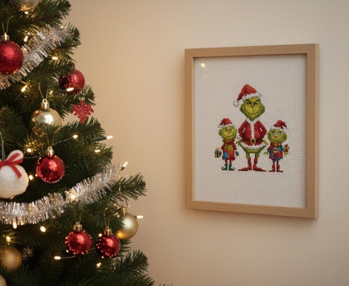 Christmas Grinch Cross Stitch Pattern, Holiday Decor Chart (PDF Pattern ...