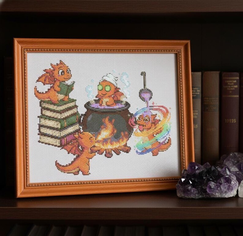 Dragon Witchcraft Cross Stitch Pattern Fantasy Scene With Books ...