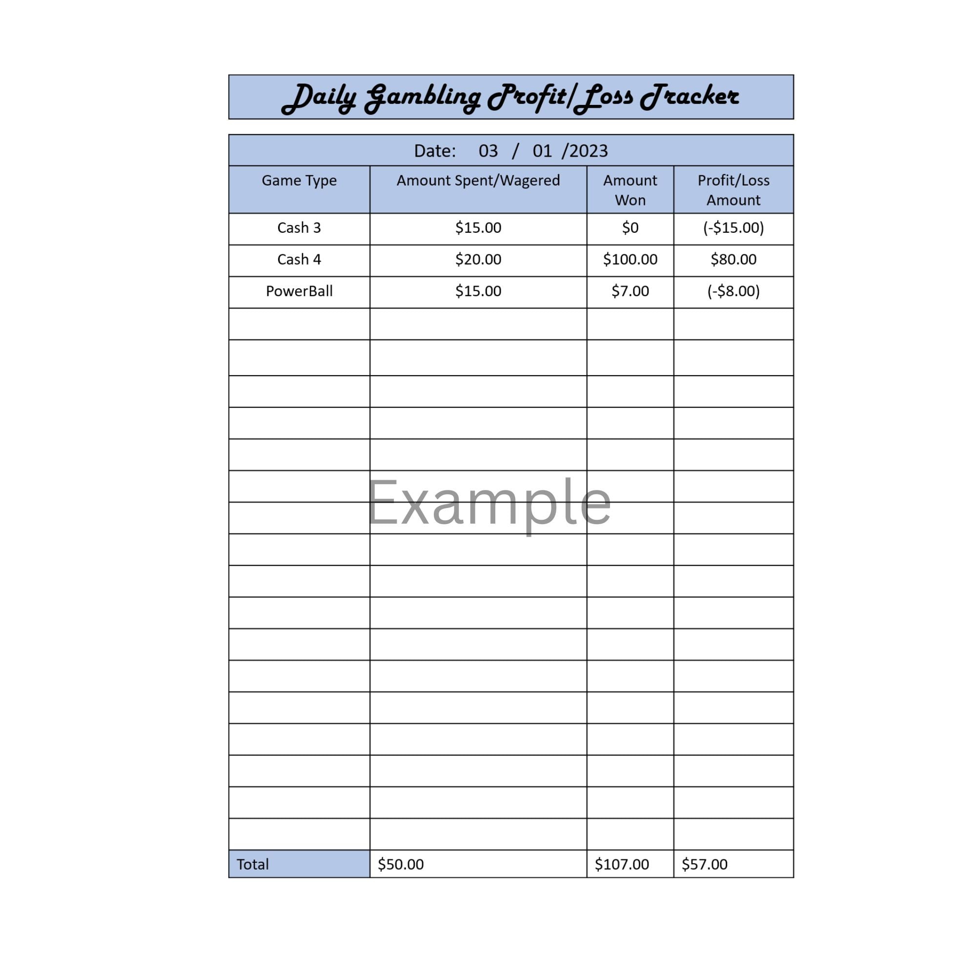 Gambling Profit/loss Tracker: Daily, Monthly, Yearly (printable) - Etsy