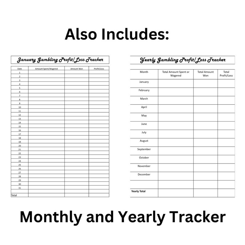 Gambling Profit/loss Tracker: Daily, Monthly, Yearly (printable) - Etsy