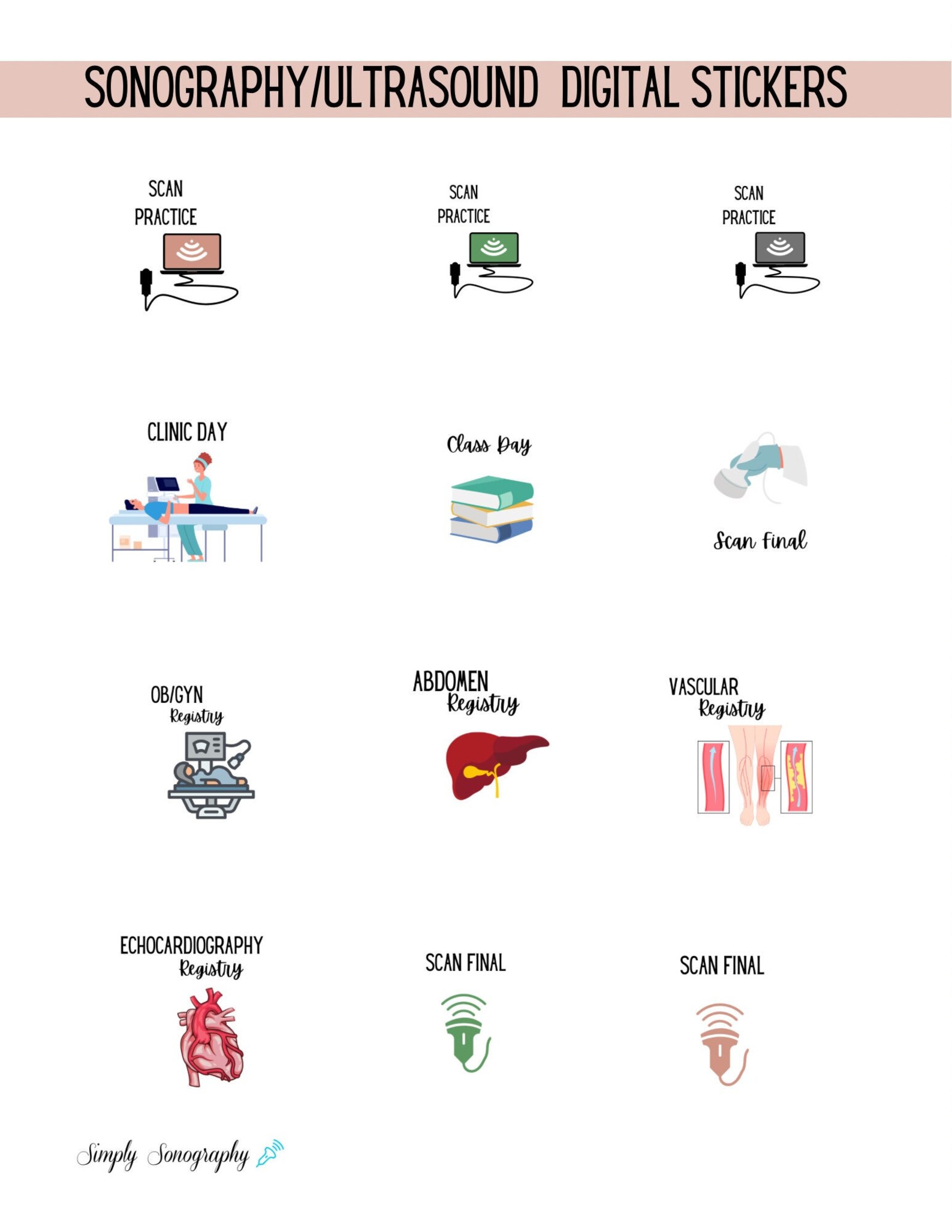 Ultrasound/sonography Digital Stickers for Digital Planning - Etsy