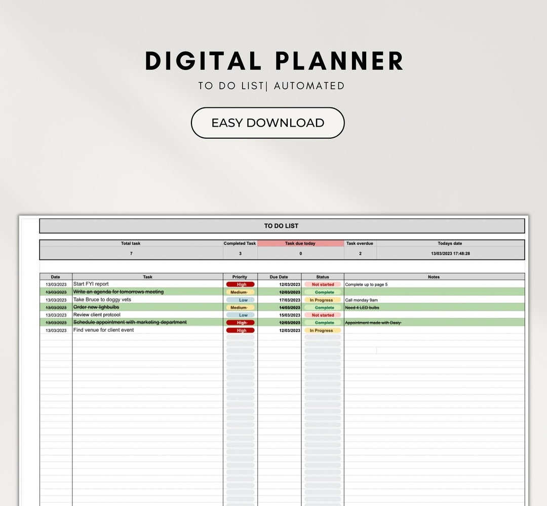 To Do List Google Sheet | Digtial Google Template | Digital List ...