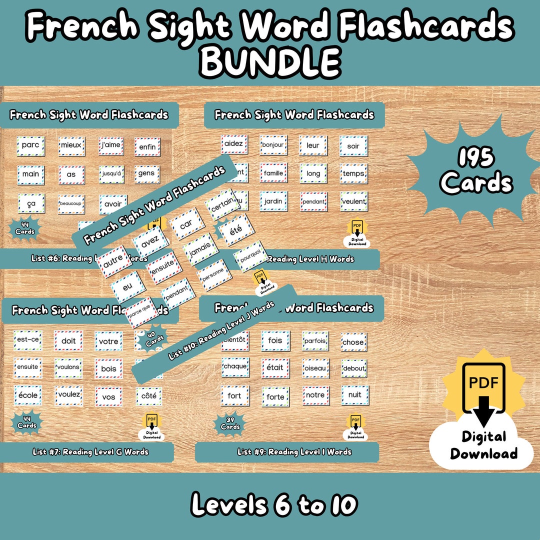 French Sight Word Flashcards (BUNDLE 6-10) - Basic French Learning ...