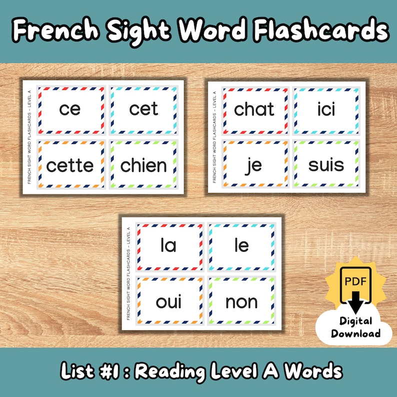 French Sight Word Flashcards (level 1) - Basic French Learning ...