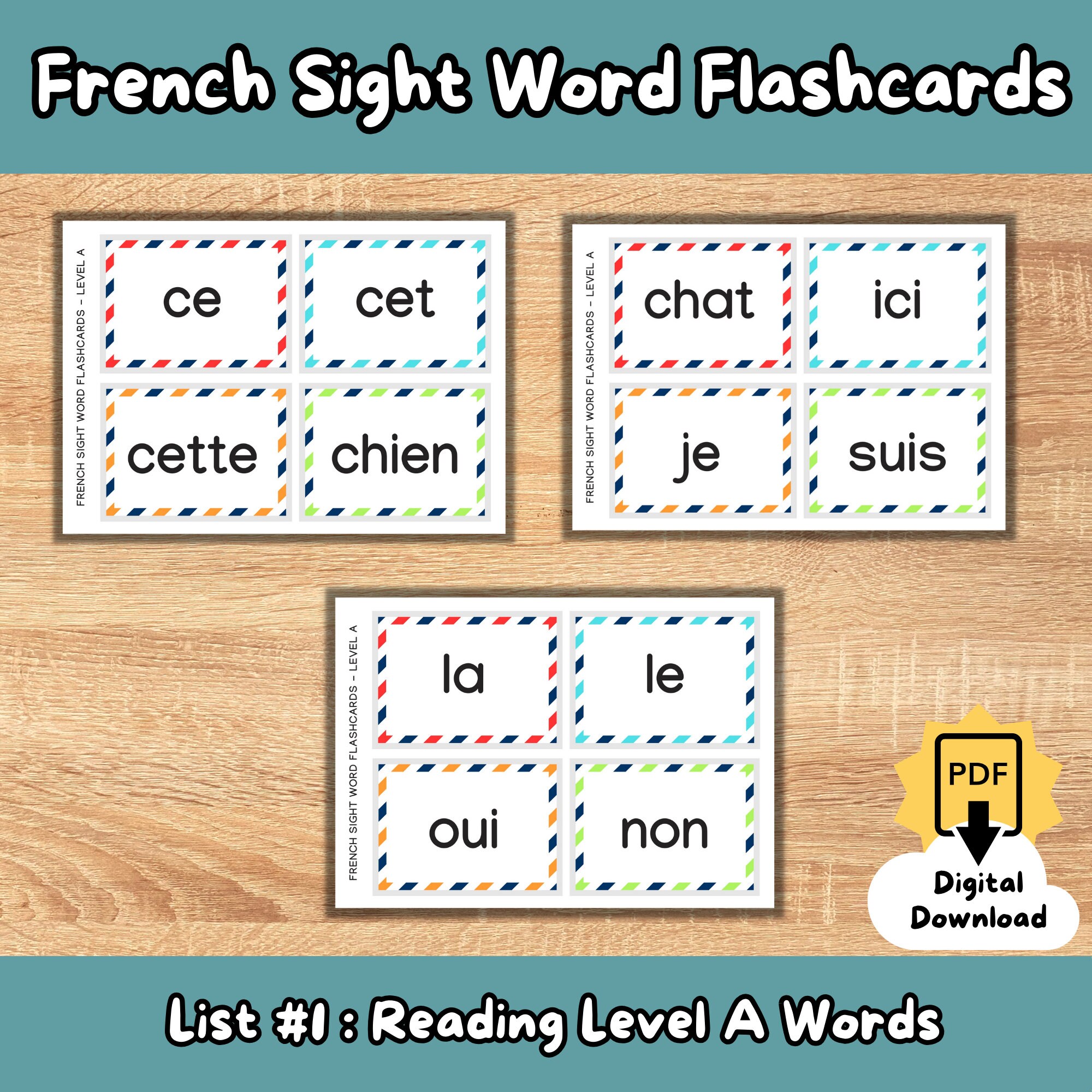 French Sight Word Flashcards (level 1) - Basic French Learning ...