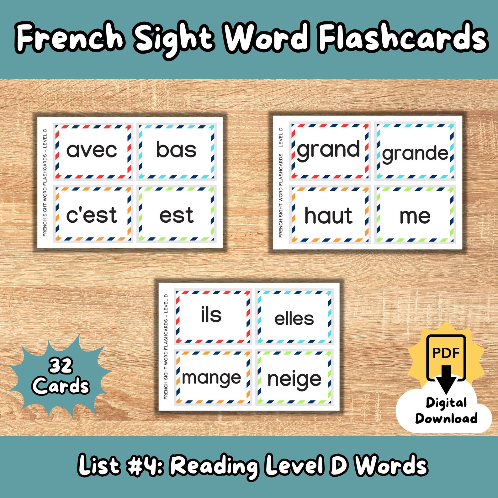 French Sight Word Flashcards (level 4) - Basic French Learning ...